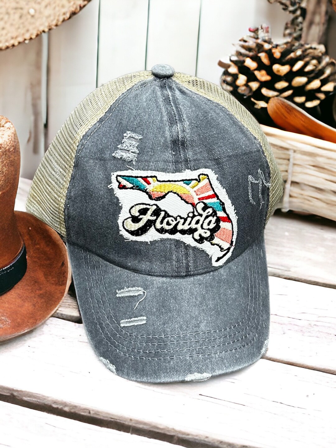 Vintage Florida State Hat, Retro Florida Hat, Embroidered Raggy Patch ...