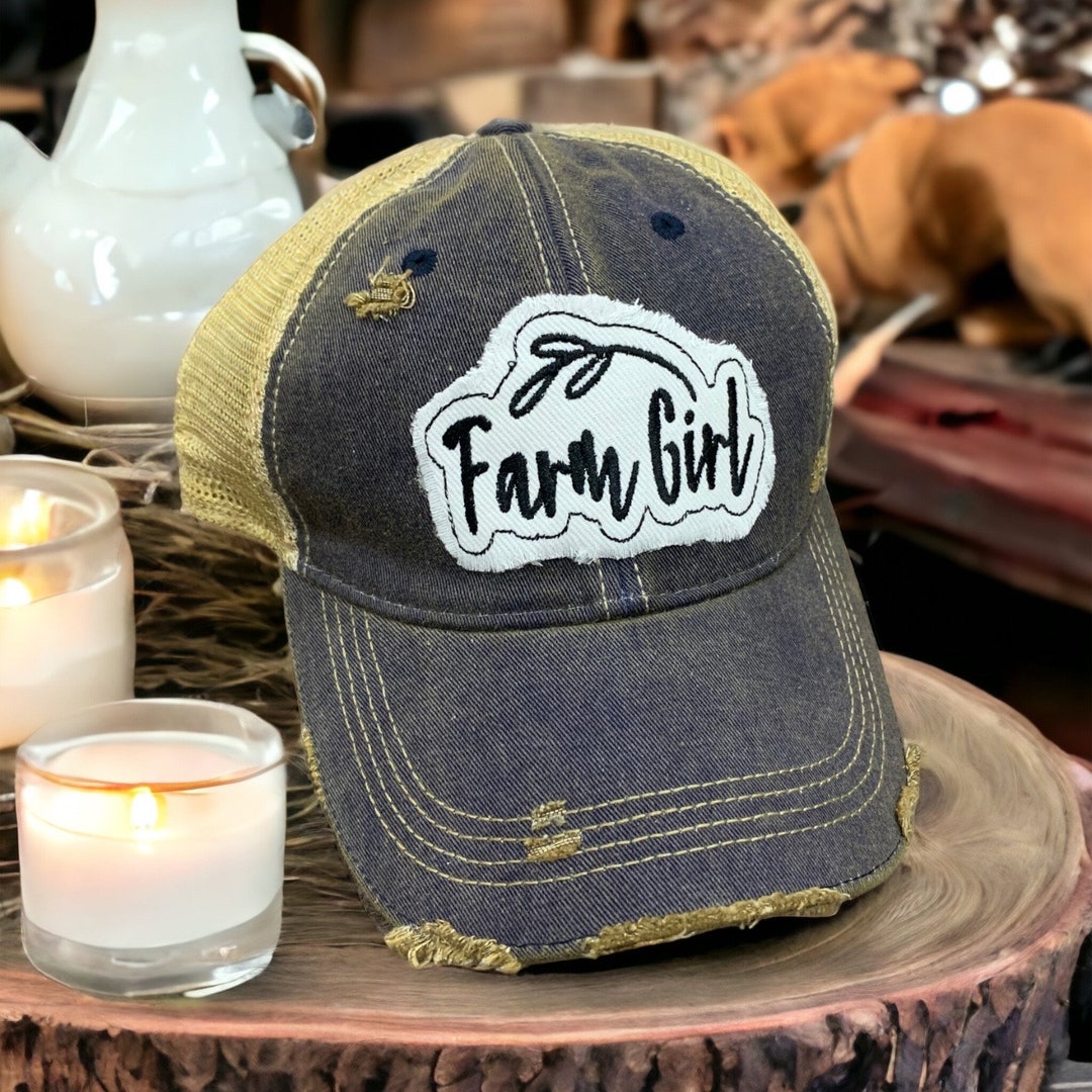Vintage Farm Girl Hat, Embroidered Hat Patch, Farmer Hat, Farm Life ...