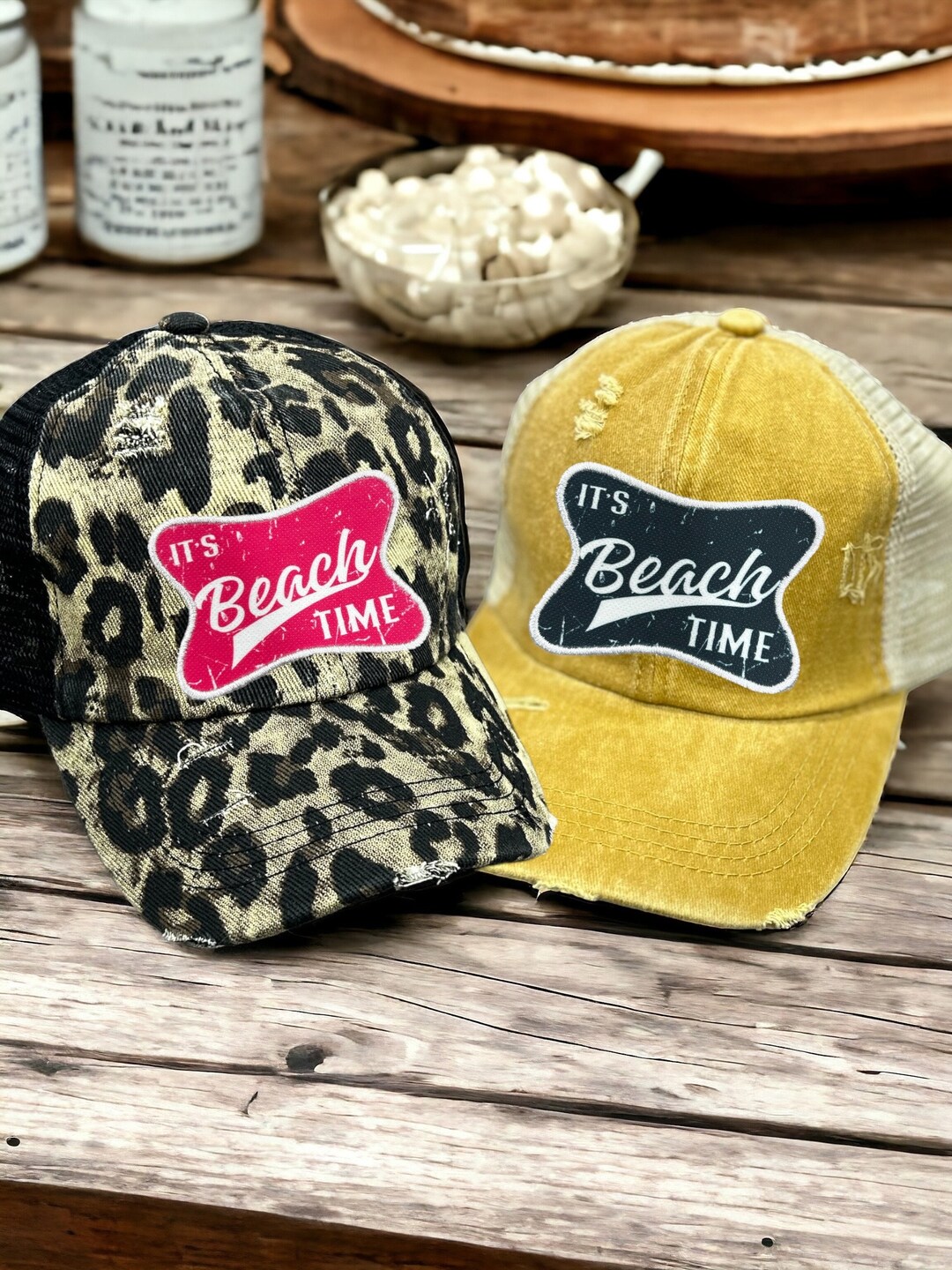 Women’s Its Beach Time Hat, Funny Boating Hat, Ponytail Style Summer ...