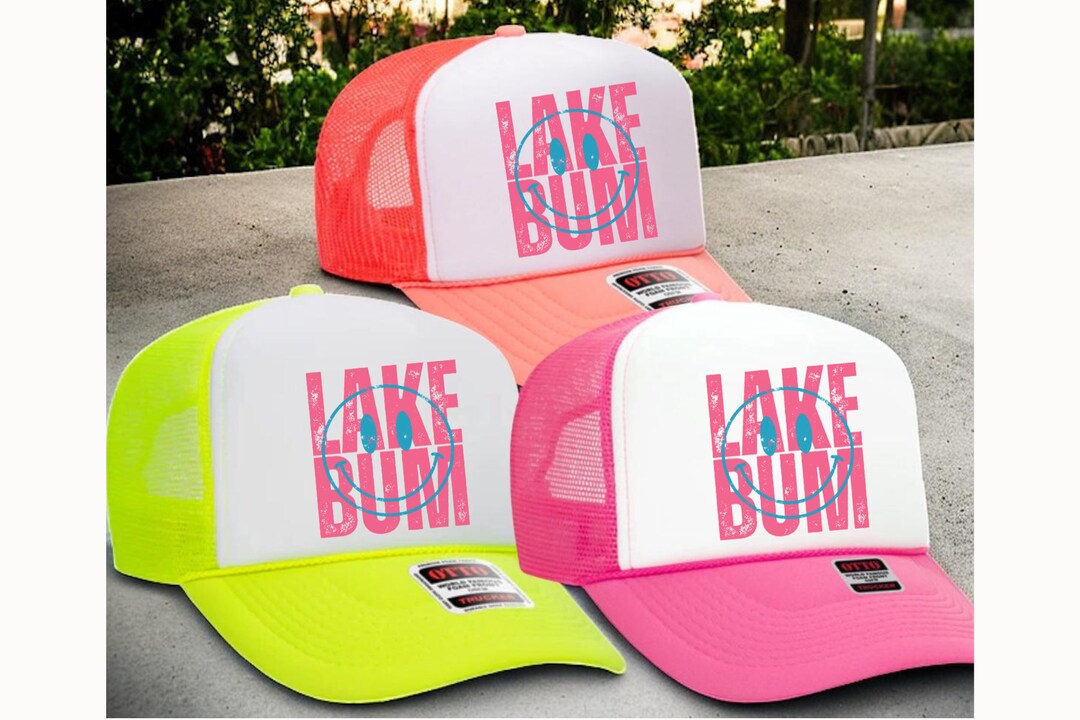 Distressed Lake Bum Smiley Face Foam Trucker Hat, Neon Foam Trucker ...
