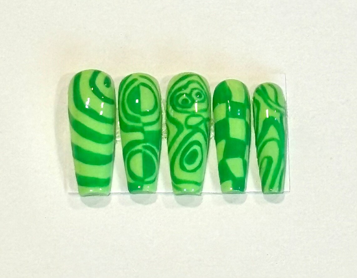 Green Abstract Press on Nails: Checkered Art, Custom False Nails - Etsy