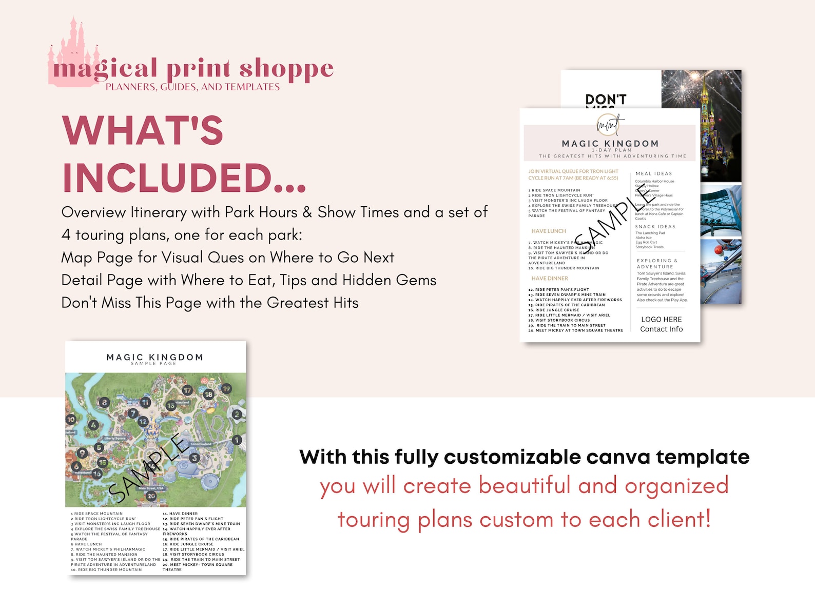 WDW Touring Plan Itinerary Canva Template / Daily Park Day Itinerary ...