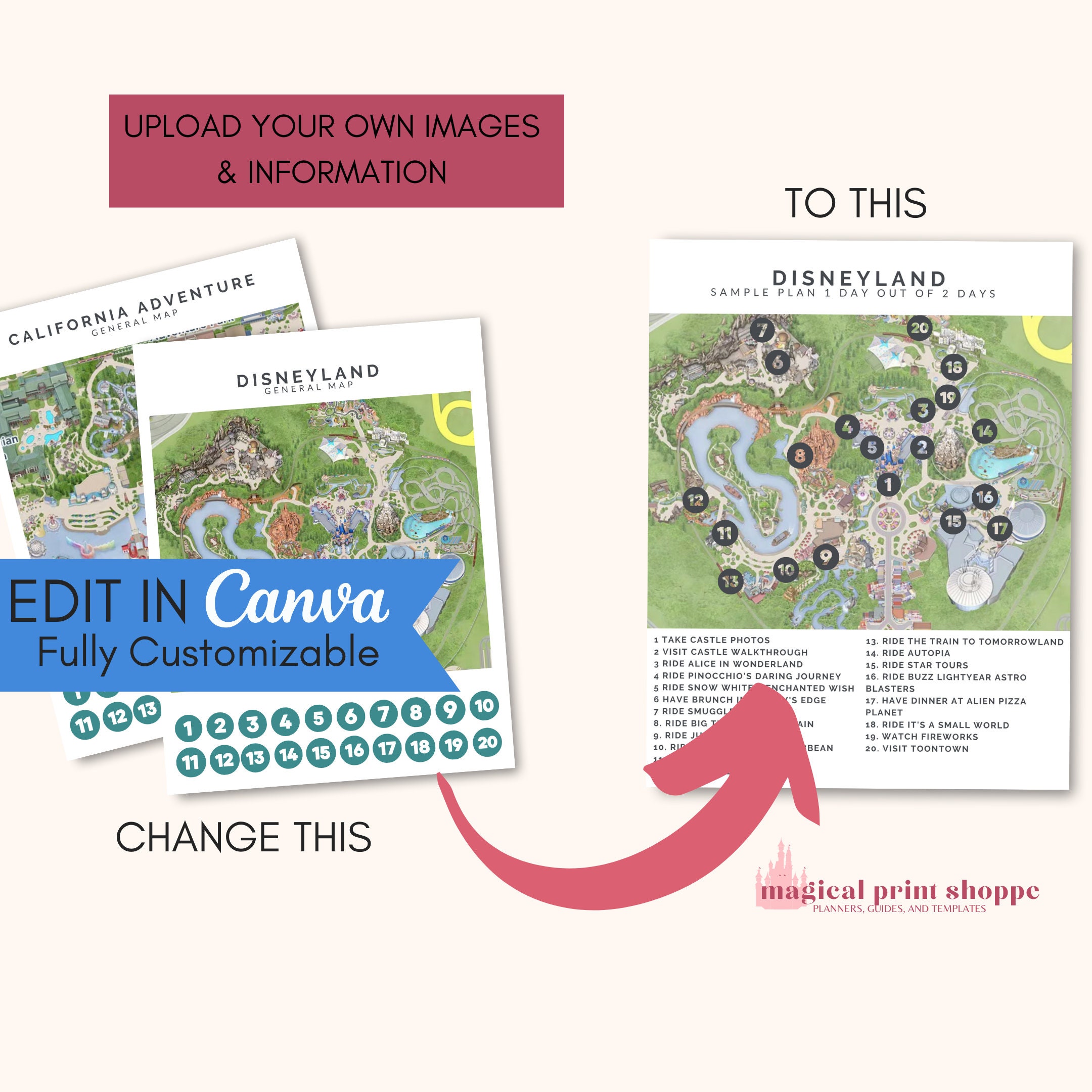 DLR Touring Plan Itinerary Canva Template / Daily Park Day Itinerary ...