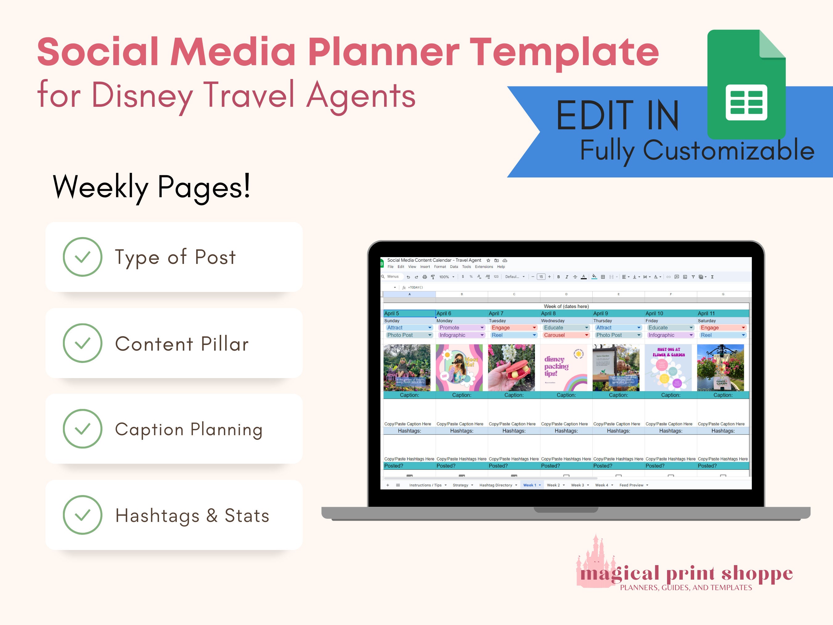 Social Media Content Calendar Template for Travel Agents | WDW Travel ...