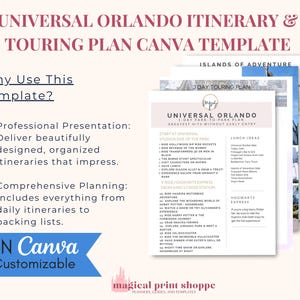 Universal Touring Plan Itinerary Canva Template / Daily Park Day ...