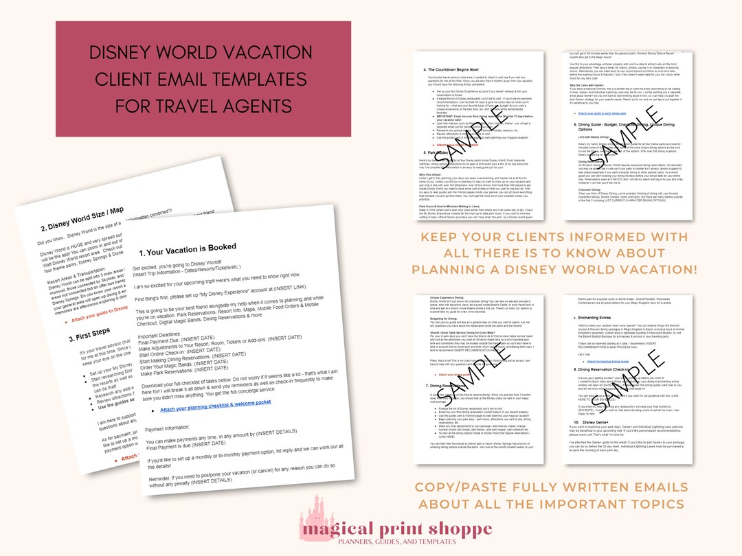 Travel Agent Client Email Templates for WDW / Travel Agent Templates ...