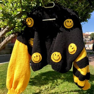 Smiley Cardigan for Women, Happy Cardigan, Chunky Cardigan, Knitted ...