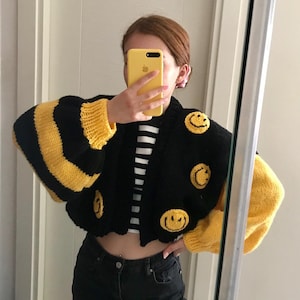Smiley Cardigan for Women, Happy Cardigan, Chunky Cardigan, Knitted ...
