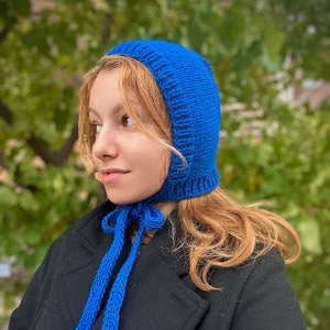 Hand-knitted Adult Bow Tie Bonnet, Handmade Blue Bonnet, Unisex Bonnet ...