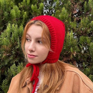 Hand-knitted Adult Bow Tie Bonnet, Handmade Red Bonnet, Unisex Bonnet ...