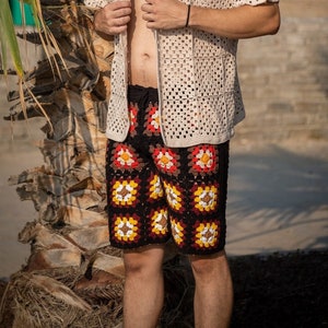 Crochet Granny Square Shorts for Men,unisex Shorts, Crochet Mens' Beach ...