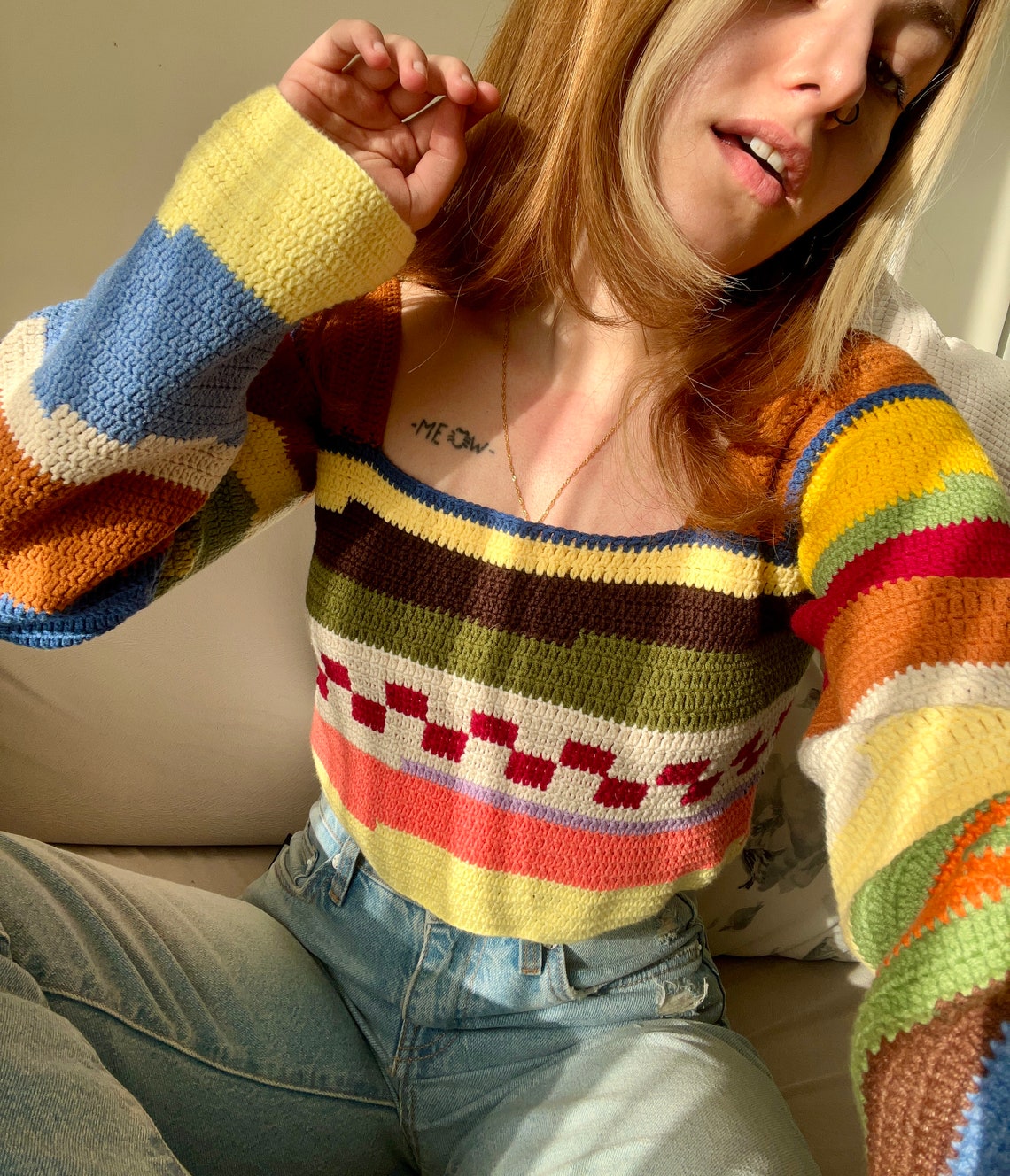 Crochet Crop Top Crochet Long Sleeve Top Handmade Colorful - Etsy