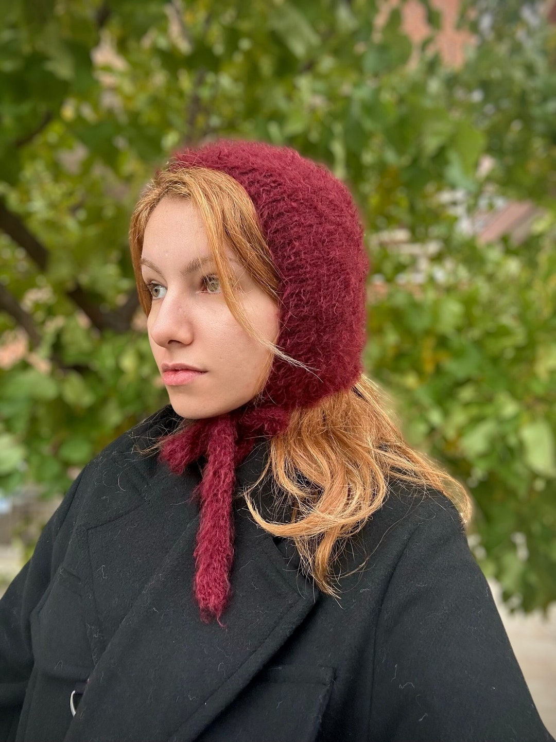 Hand-knitted Adult Bow Tie Bonnet, Handmade Red Bonnet, Unisex Bonnet ...