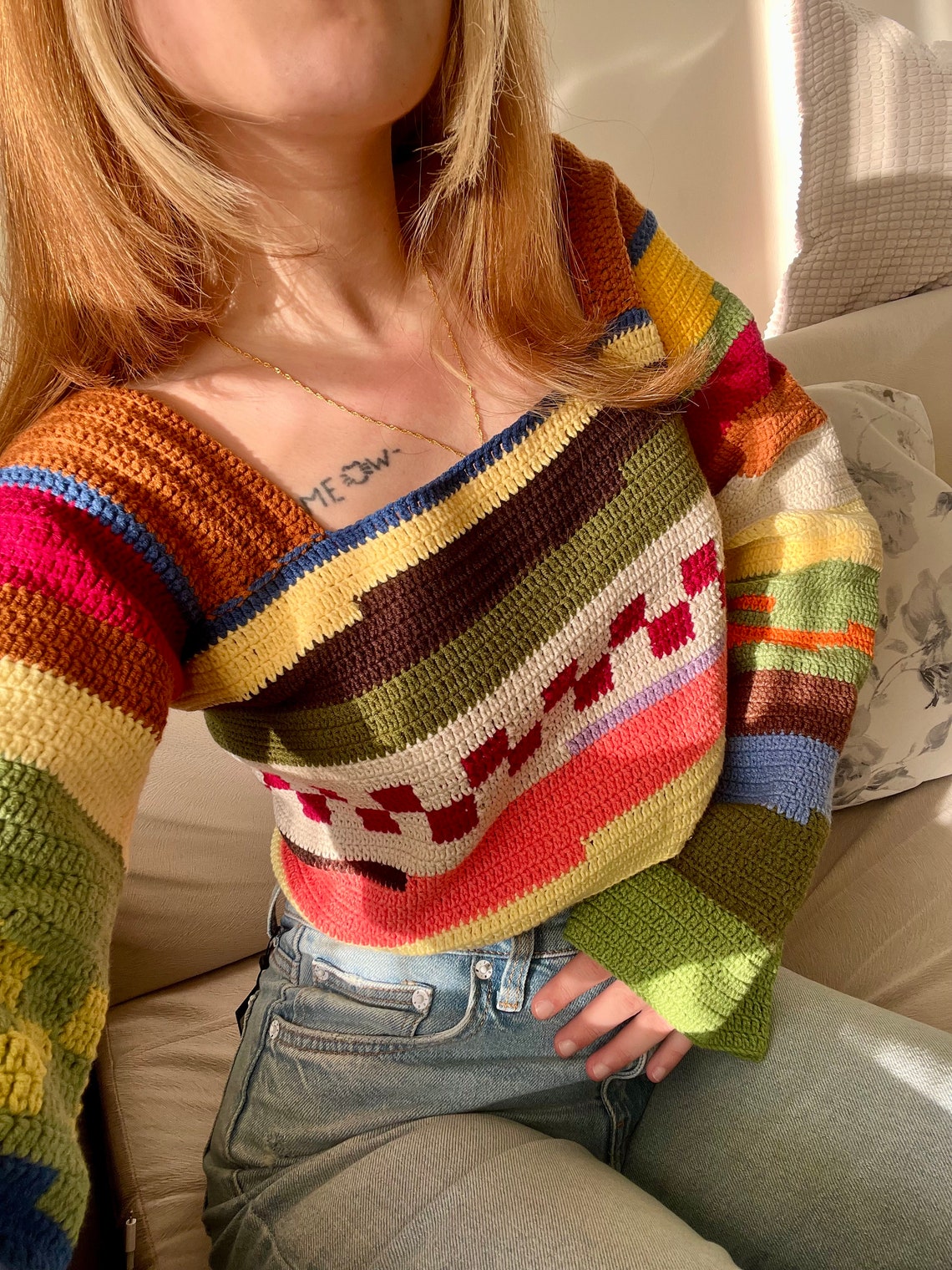 Crochet Crop Top Crochet Long Sleeve Top Handmade Colorful - Etsy