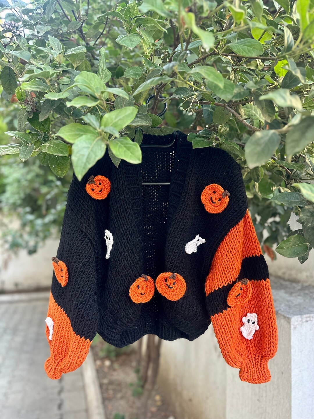 Pumpkin Halloween Knit Cardigan,handmade Ghost Cardigan, Handknitted ...