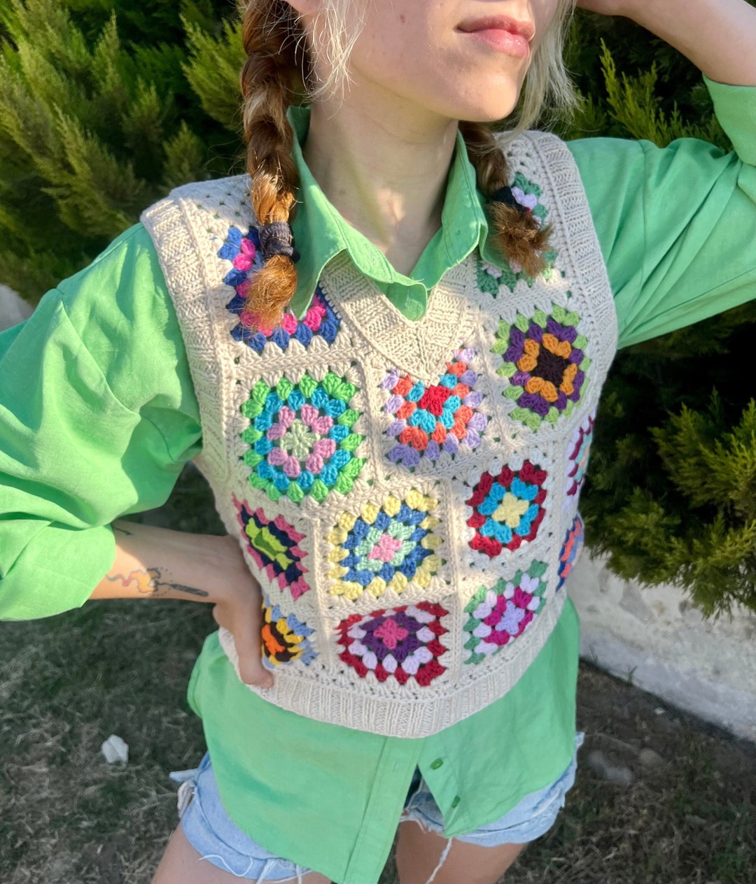Patchwork Sweater,granny Square Sweater, Granny Square Vest, Handmade ...