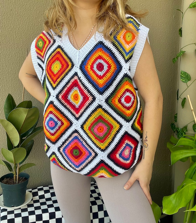 Patchwork Sweatergranny Square Sweater Granny Square Vest - Etsy