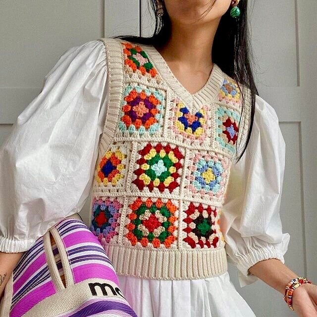 Patchwork Sweatergranny Square Sweater Granny Square Vest - Etsy