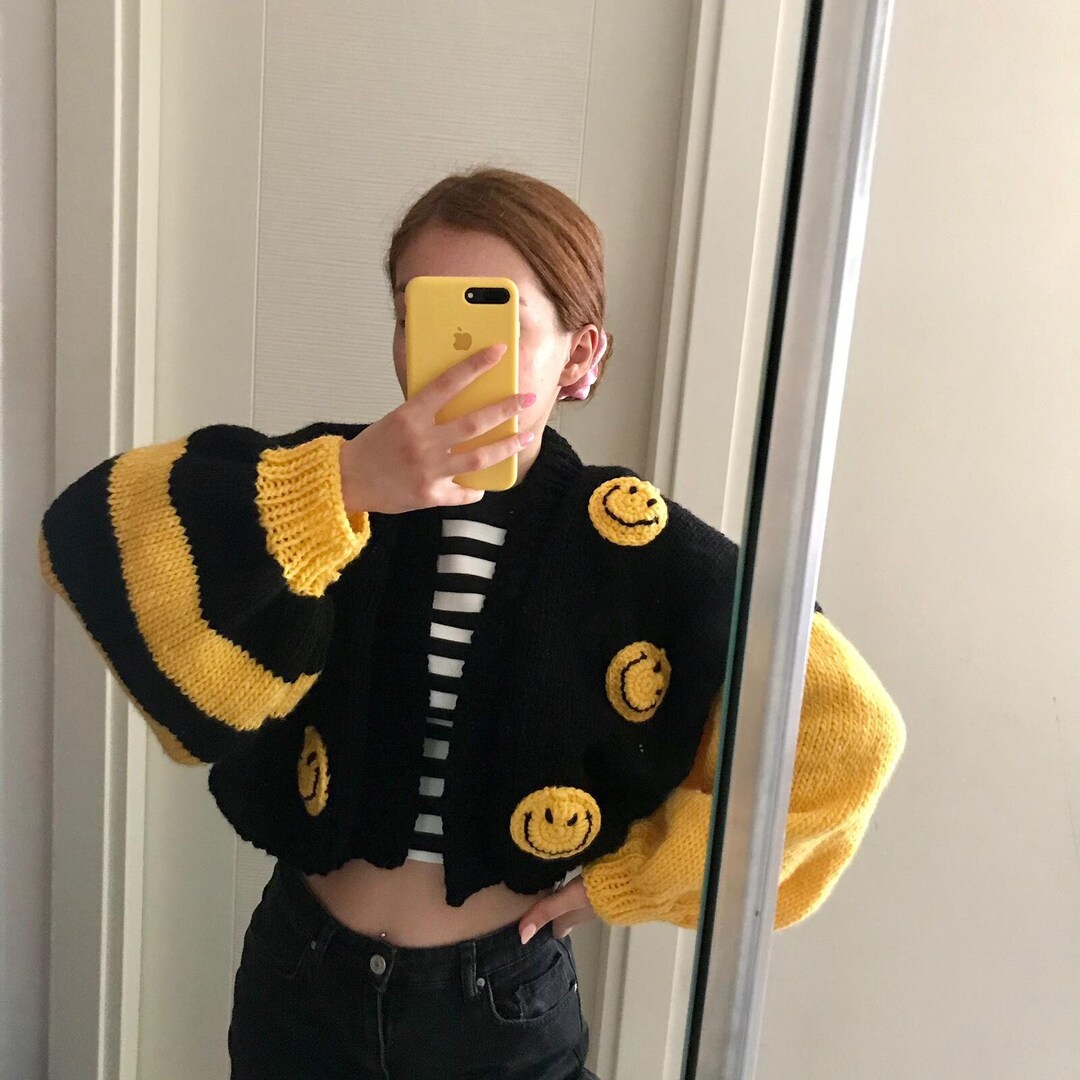 Smiley Cardigan for Women, Happy Cardigan, Chunky Cardigan, Knitted ...