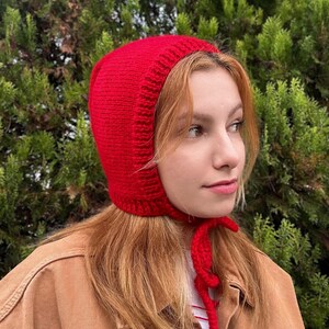 Hand-knitted Adult Bow Tie Bonnet, Handmade Red Bonnet, Unisex Bonnet ...