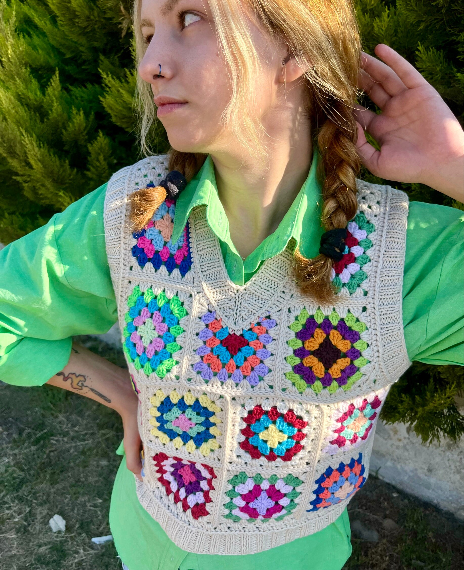 Patchwork Sweatergranny Square Sweater Granny Square Vest - Etsy