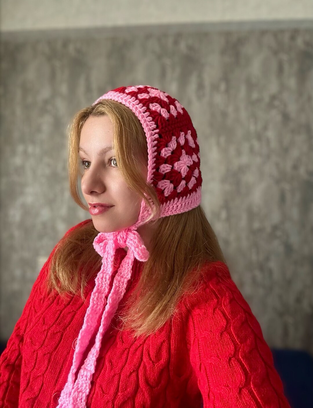 Hand-knitted Adult Bow Tie Bonnet, Handmade Red Bonnet, Unisex Bonnet ...