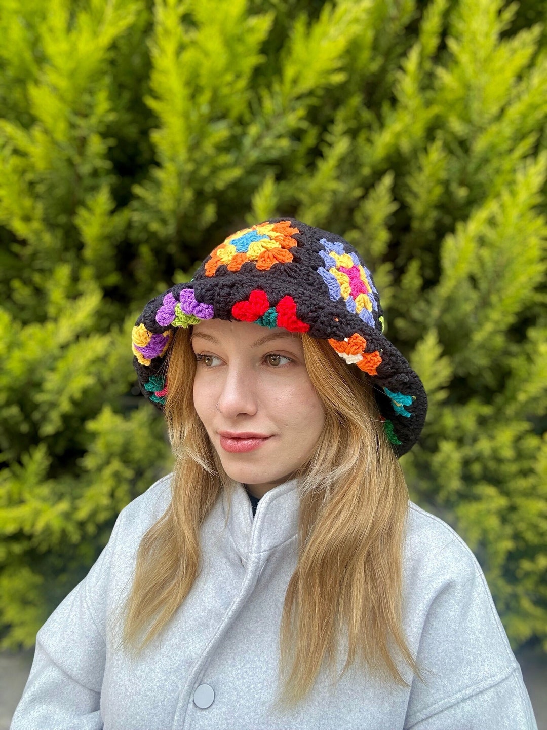 Crochet Granny Square Hat, Colorful Bucket Hat, Unisex Colorful Hat ...