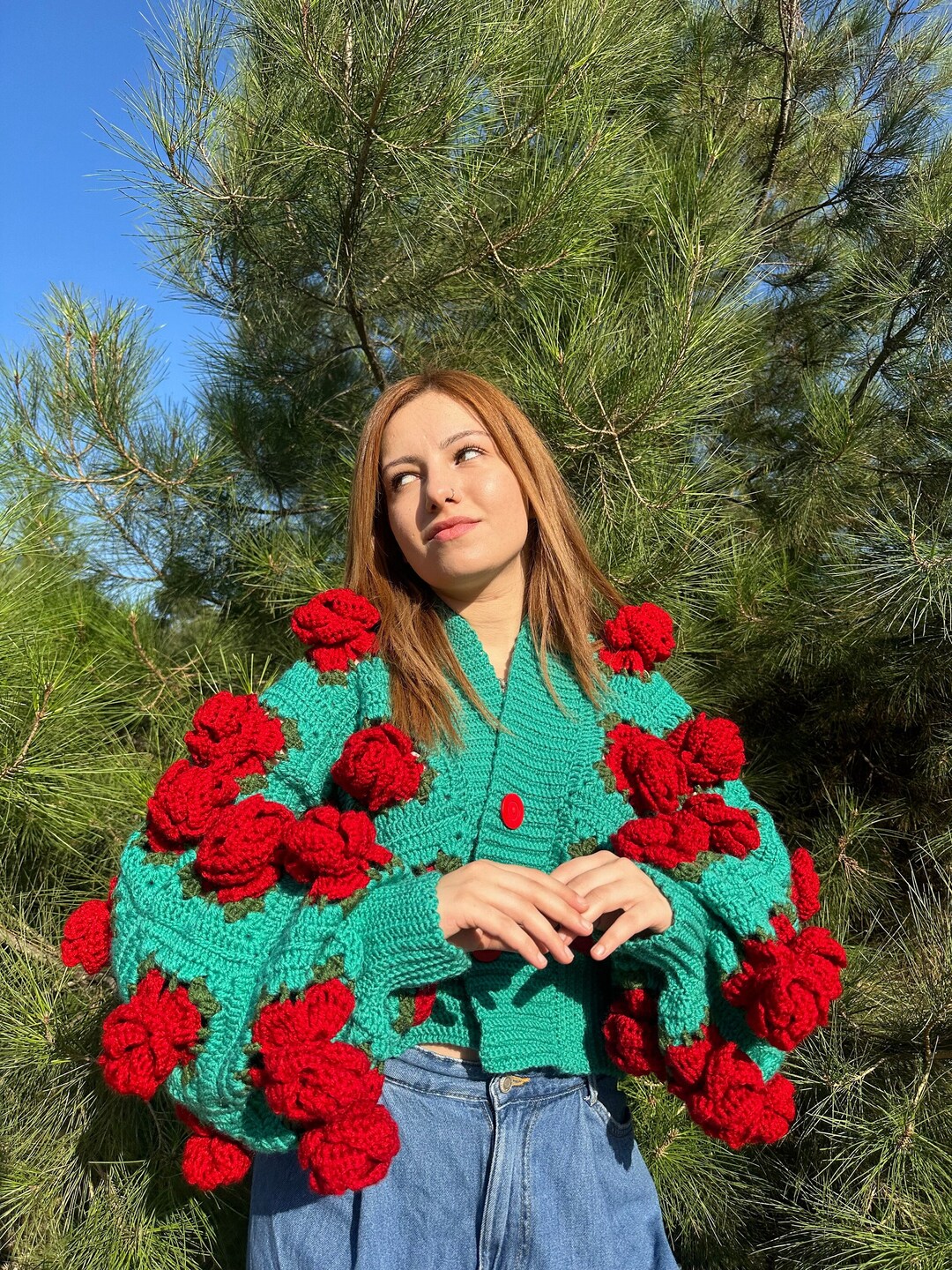 Crochet Jumbo Rose Cardigan, Granny Square Cardigan, Crochet Rose ...