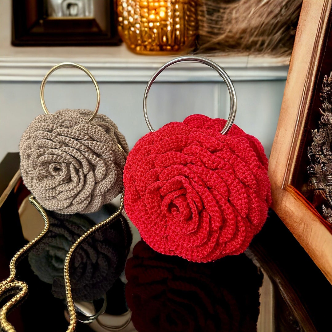Rose Flower Bag,crochet Rose Purse,handmade Trendy Tote Bag, Ruffled ...