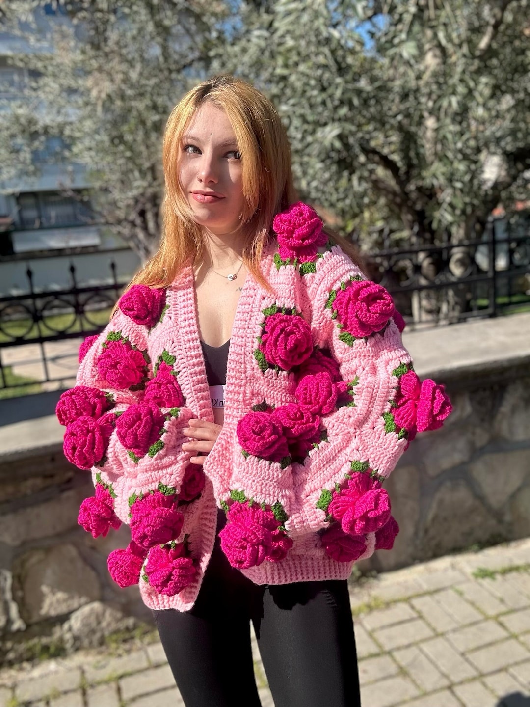 Crochet Jumbo Rose Cardigan, Granny Square Cardigan, Crochet Rose ...