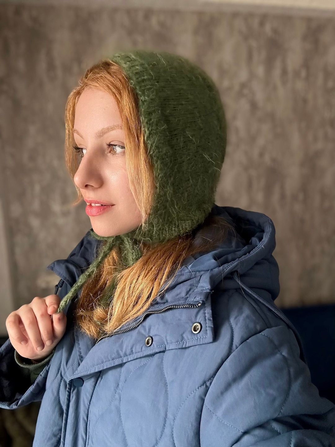 Hand-knitted Adult Bow Tie Bonnet, Handmade Green Bonnet, Unisex Bonnet ...