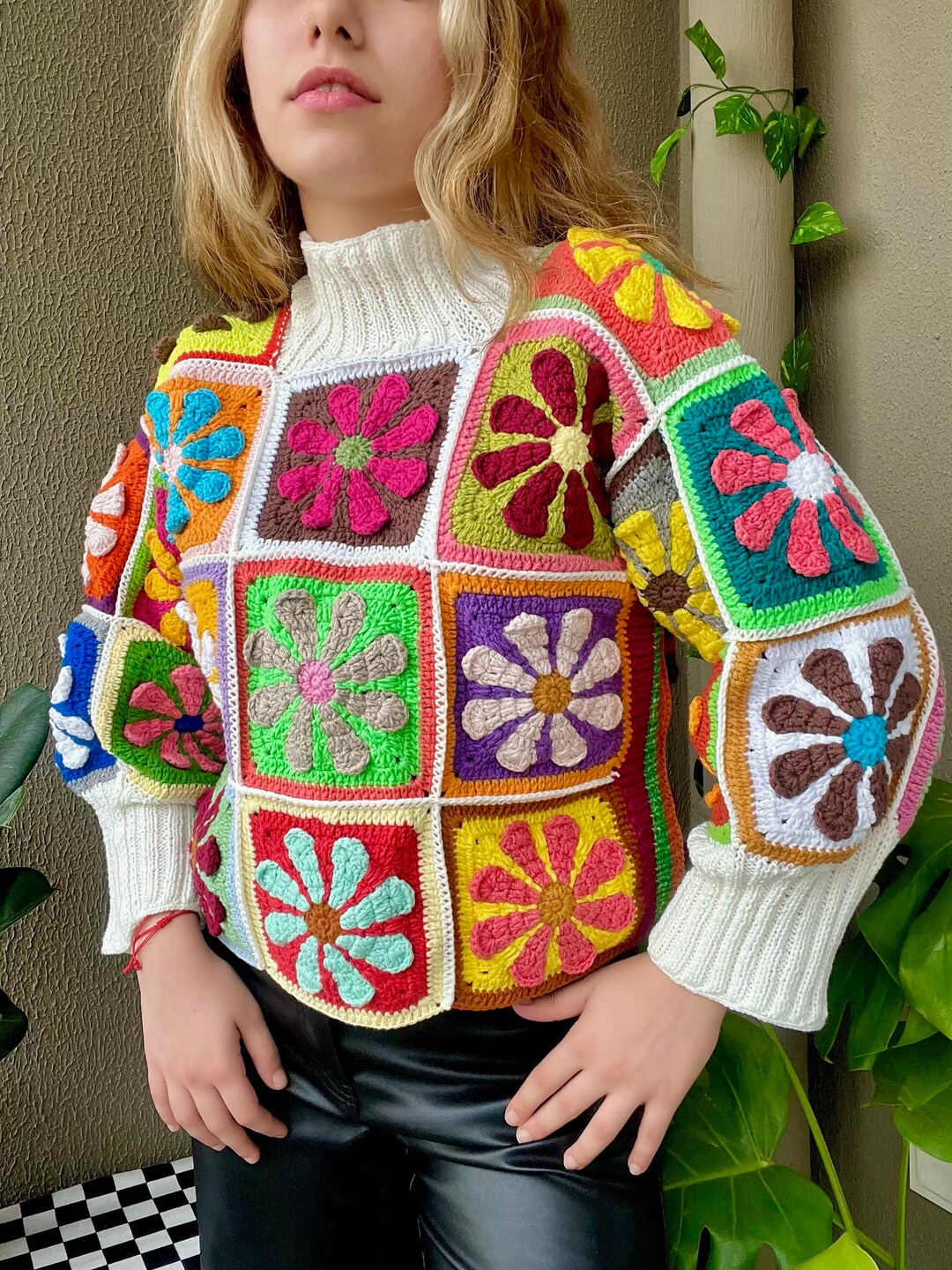 Crochet Floral Sweater, Handmade Floral Pullover, Patchwork Sweater ...