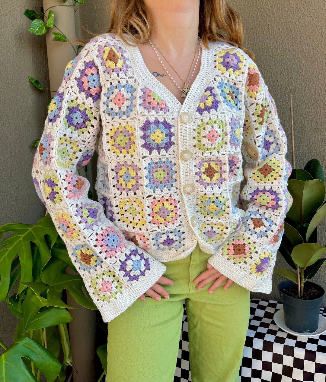 Crochet Granny Square Cardigan, Crochet Cardigan, Handmade Mini Patchwork Cardigan, Crochet Mini ...