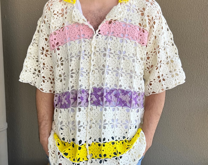 Crochet Shirt, Unisex Shirt, Crochet Overshirt, Crochet Granny Square ...