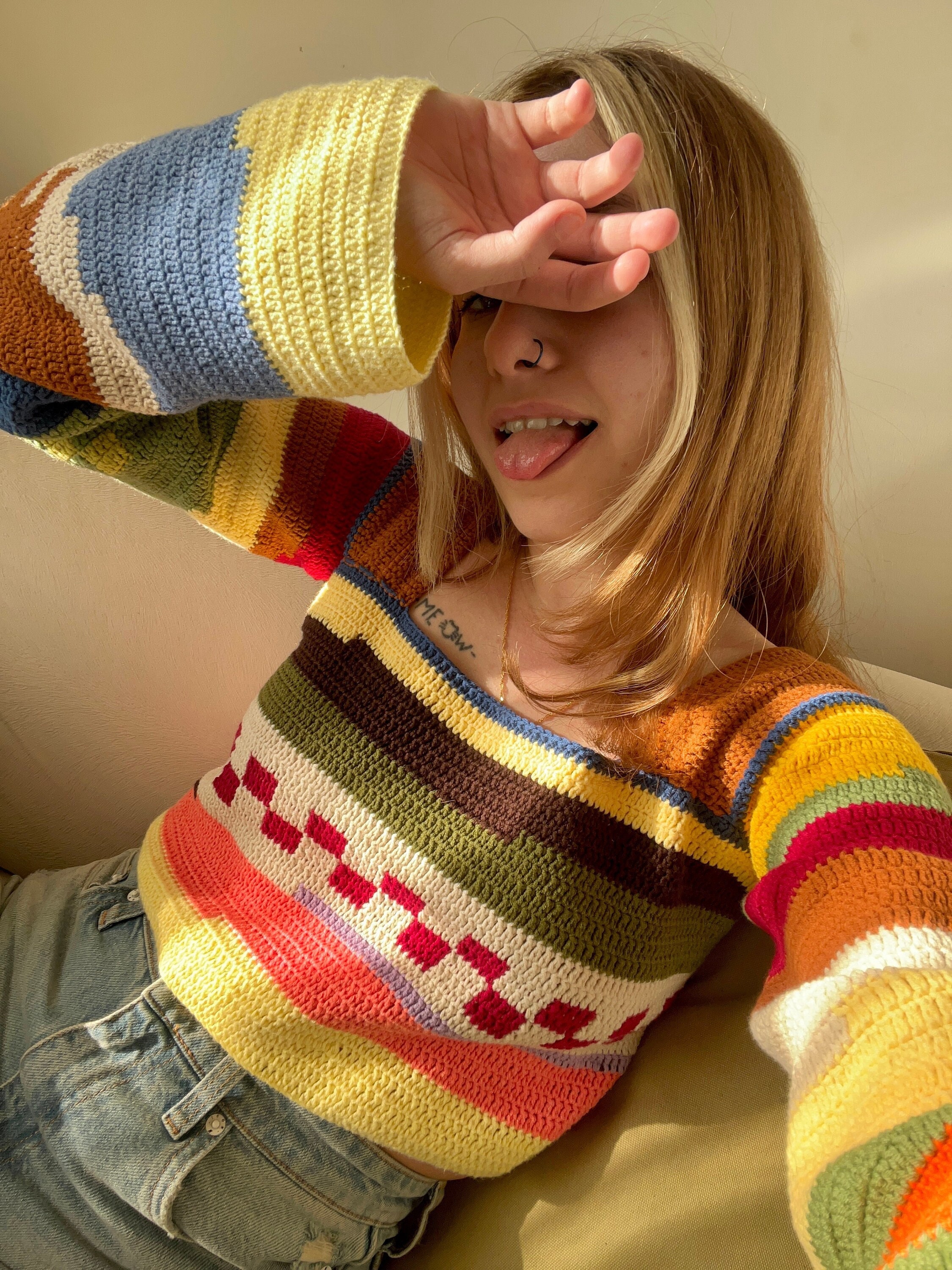 Crochet Crop Top Crochet Long Sleeve Top Handmade Colorful - Etsy