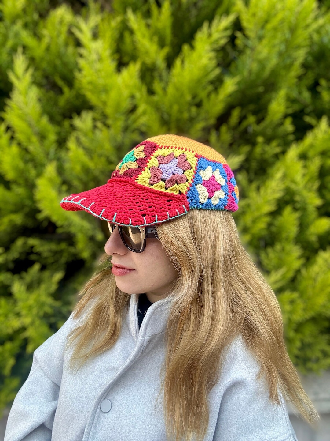 Crochet Baseball Hat, Crochet Cap, Granny Square Hat, Handknitted ...