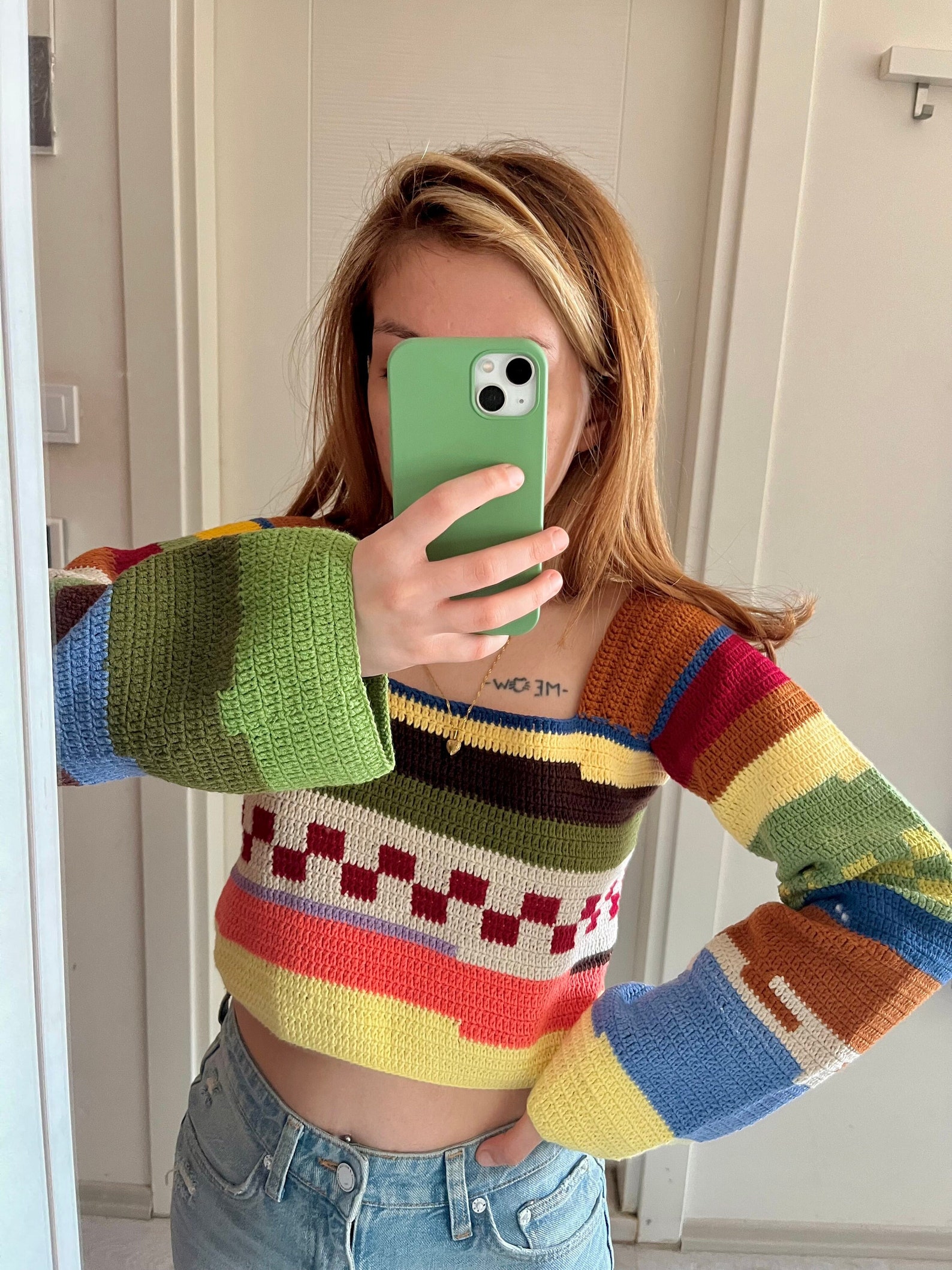 Crochet Crop Top Crochet Long Sleeve Top Handmade Colorful - Etsy