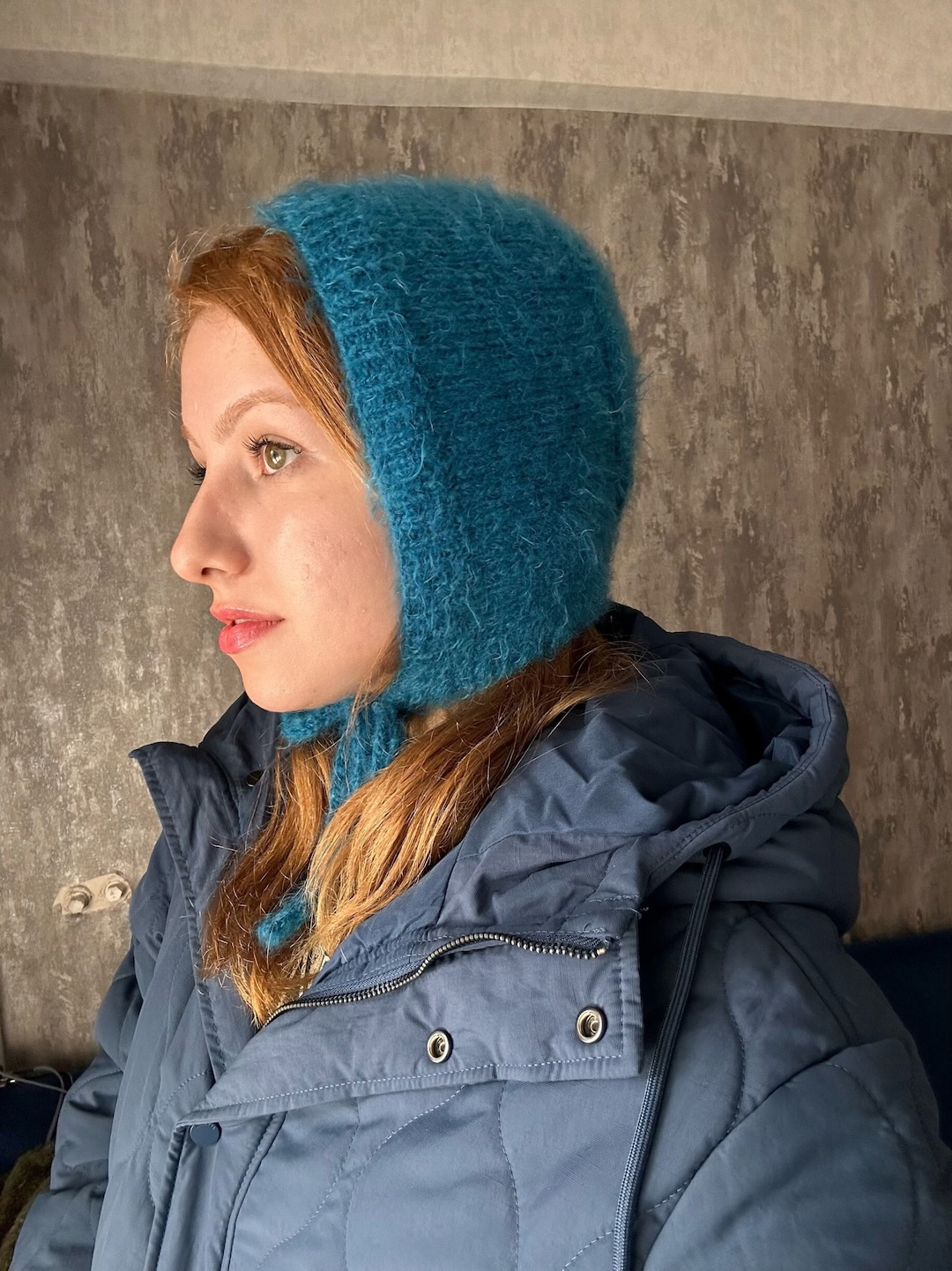 Hand-knitted Adult Bow Tie Bonnet, Handmade Green Bonnet, Unisex Bonnet ...