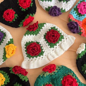 Crochet Bucket Hat, Handmade Rose Flower Hat, Crochet, Knit Flower ...