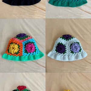 Crochet Bucket Hat, Handmade Rose Flower Hat, Crochet, Knit Flower ...
