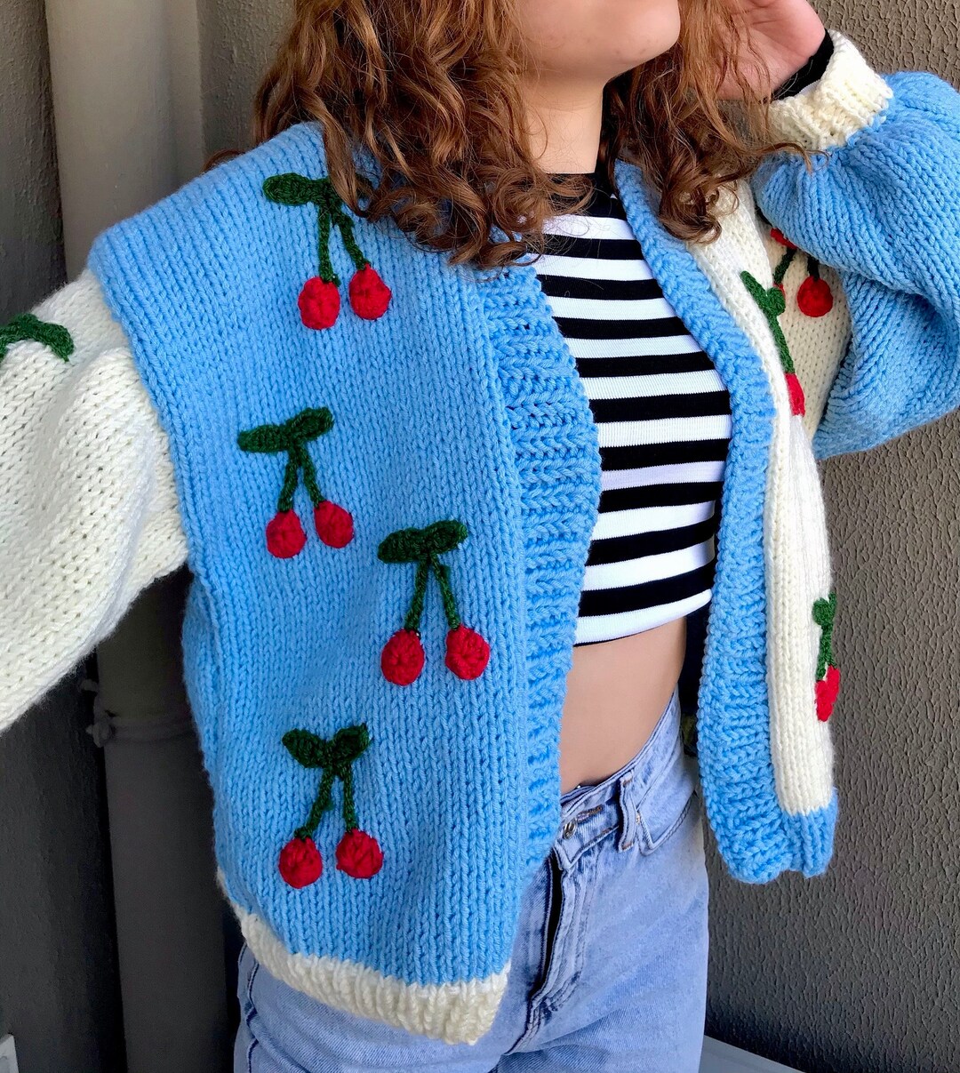 Handmade Cherry Cardigan, Chunky Cardigan, Handmade Cherry Sweater ...