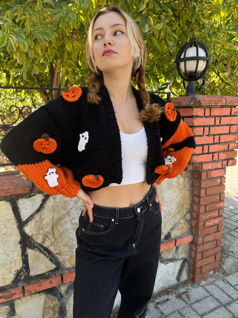 Pumpkin Halloween Knit Cardiganhandmade Ghost Cardigan - Etsy