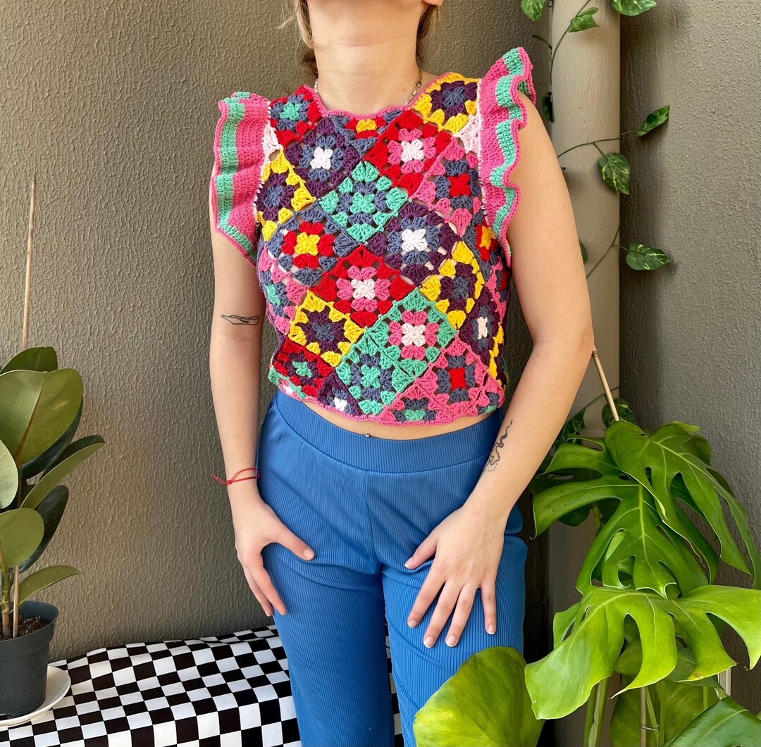Patchwork Sweater,granny Square Sweater, Granny Square Vest, Handmade ...