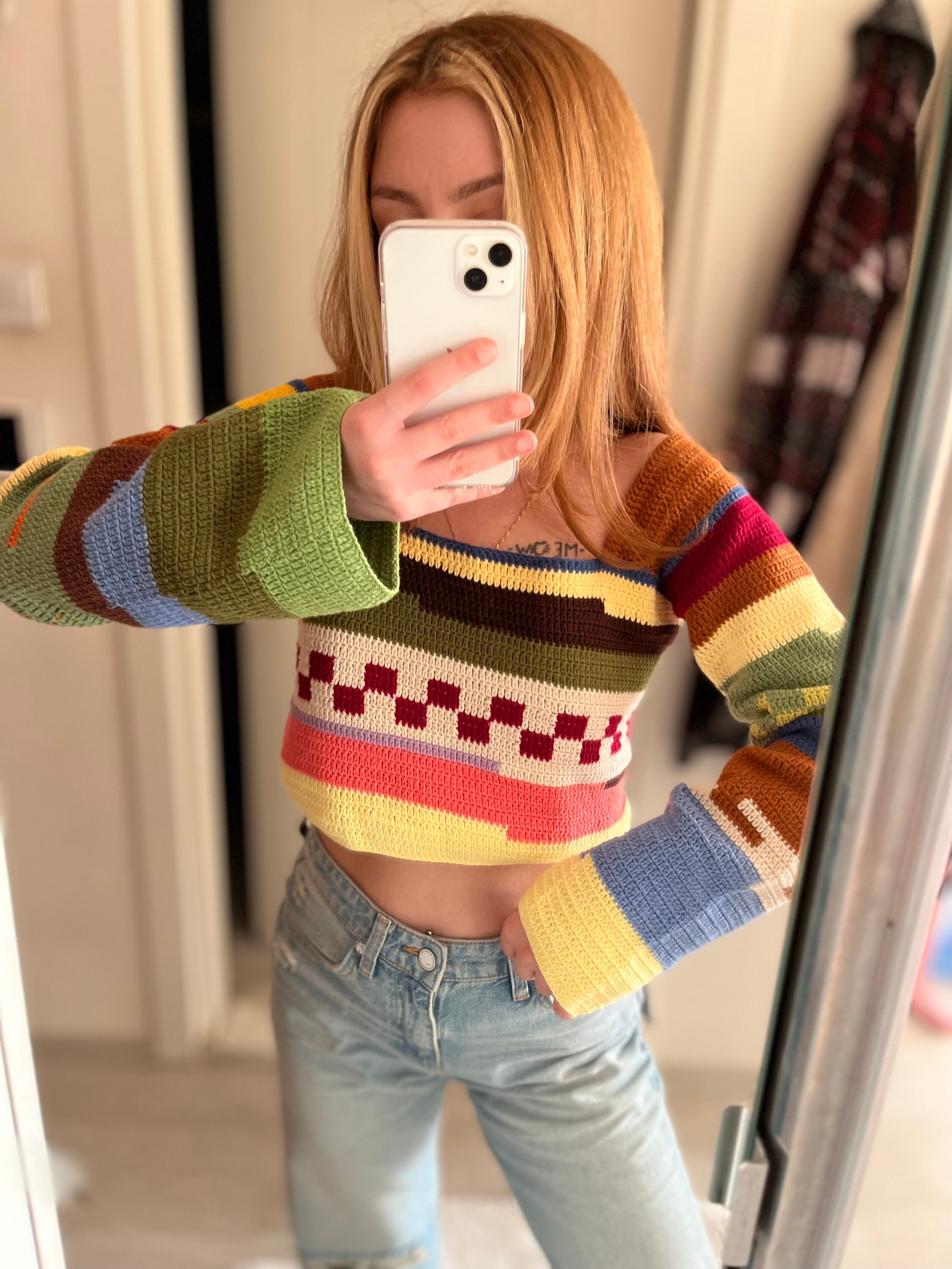 Crochet Crop Top Crochet Long Sleeve Top Handmade Colorful - Etsy