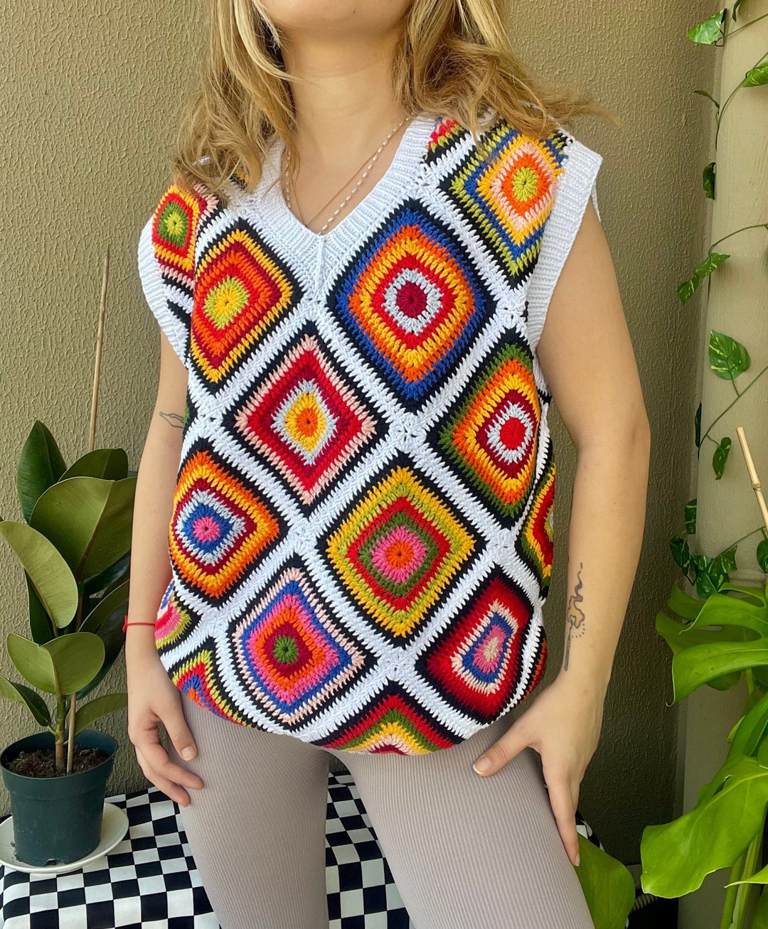 Patchwork Sweater,granny Square Sweater, Granny Square Vest, Handmade ...