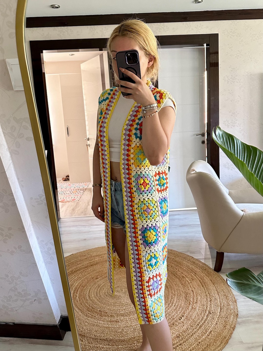 Ready to Ship Vest, Granny Square Long Vest for Women, Granny Square ...