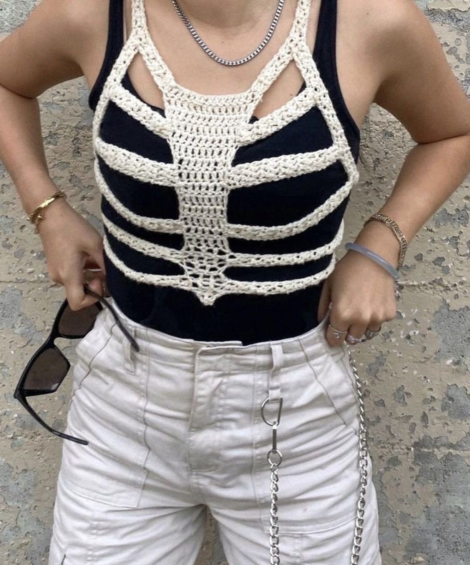 Crochet Skeleton Top, Grunge Fairycore Goth Top, Skeleton Corset ...