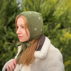 Handknitted Bonnet, 3 Different Colors Bonnet, Bohemian Floral Bonnet ...