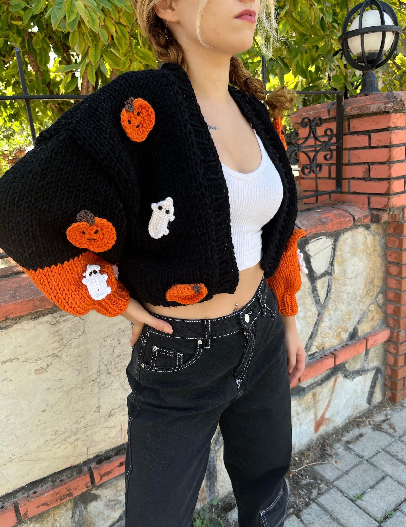 Pumpkin Halloween Knit Cardiganhandmade Ghost Cardigan - Etsy