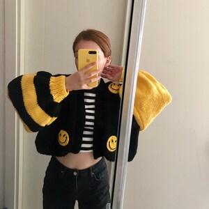 Smiley Cardigan for Women, Happy Cardigan, Chunky Cardigan, Knitted ...